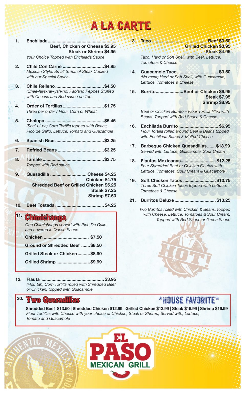 A LA CARTE – El Paso Mexican Grill