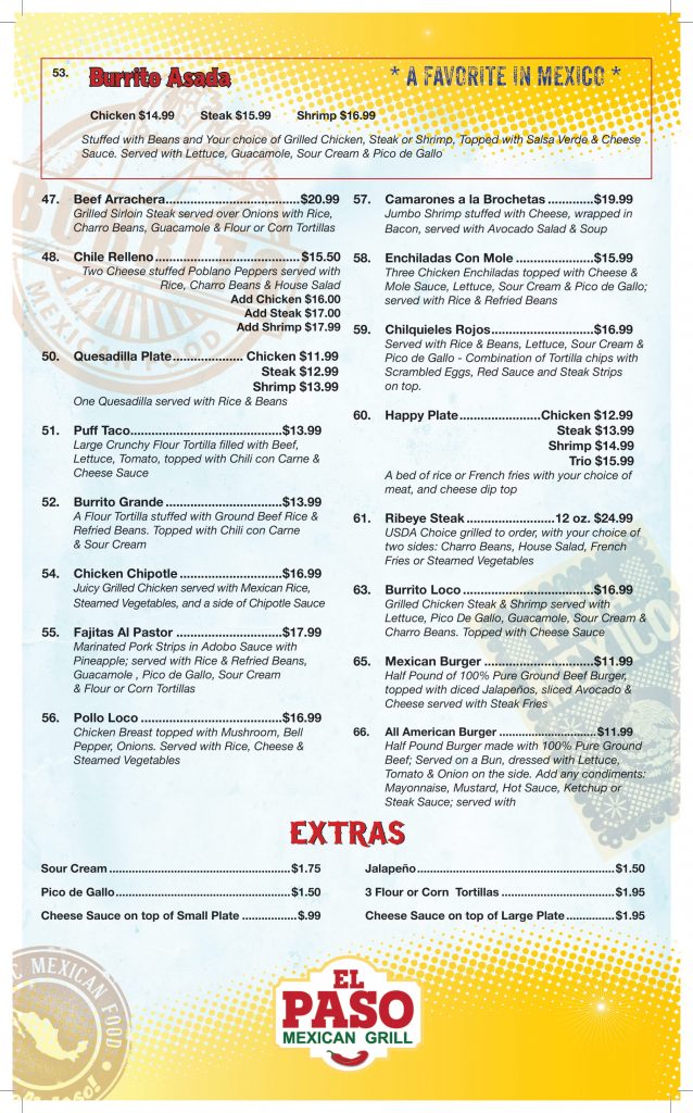 EL PASO MENU – El Paso Mexican Grill