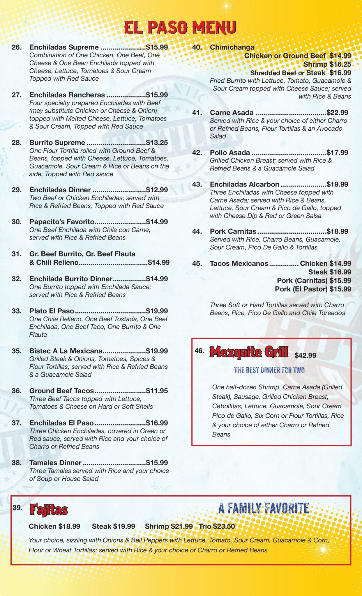 EL PASO MENU – El Paso Mexican Grill
